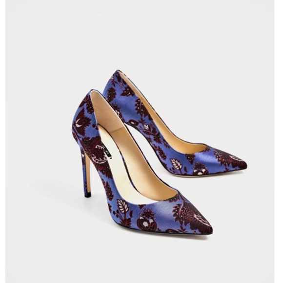 Zara | Shoes | Nwt Zara Blue And Burgundy Jacquard Stiletto Heels ...